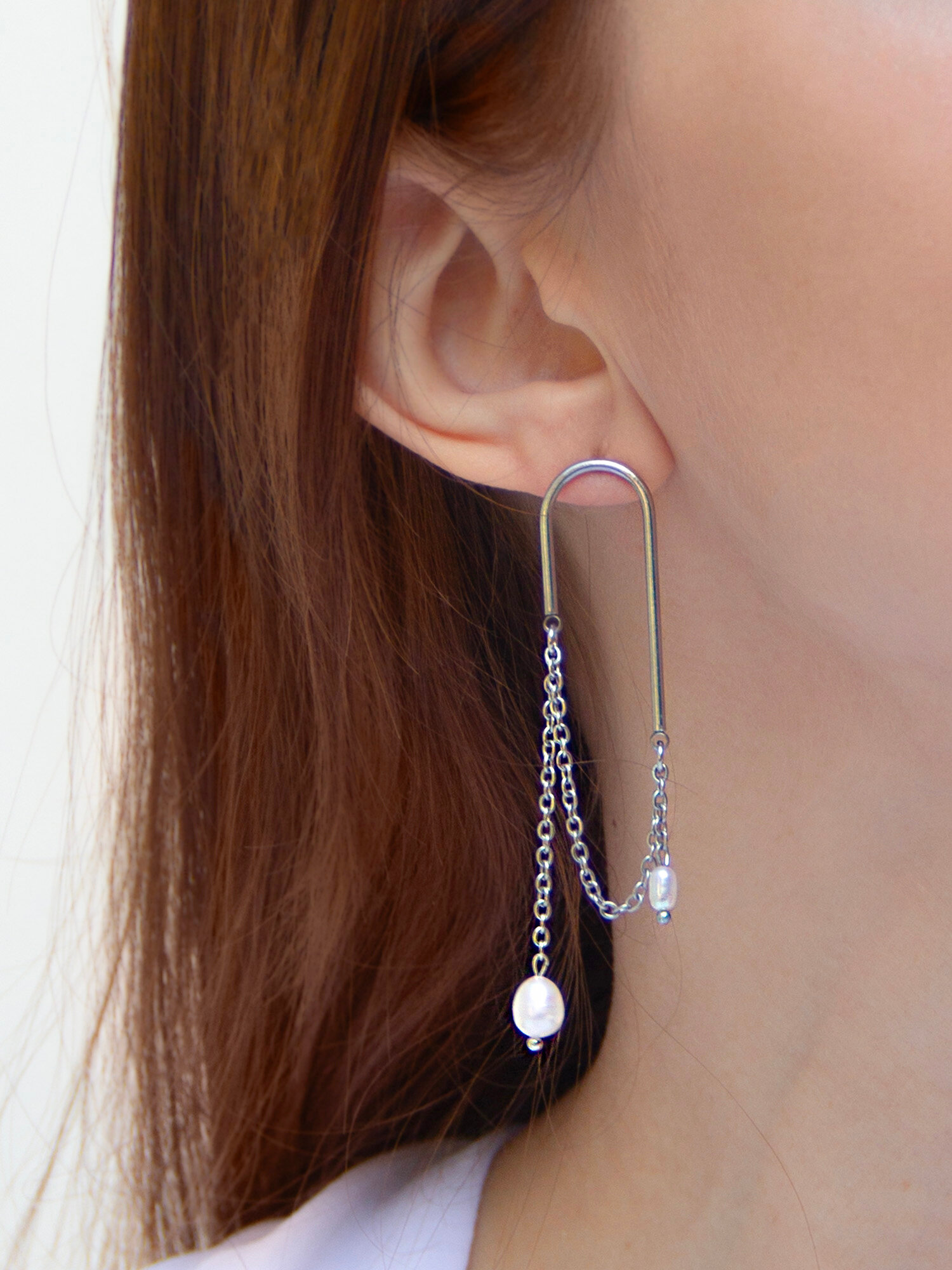 Серьги двусторонние, с подвесками, жемчуг пресноводный культивированный