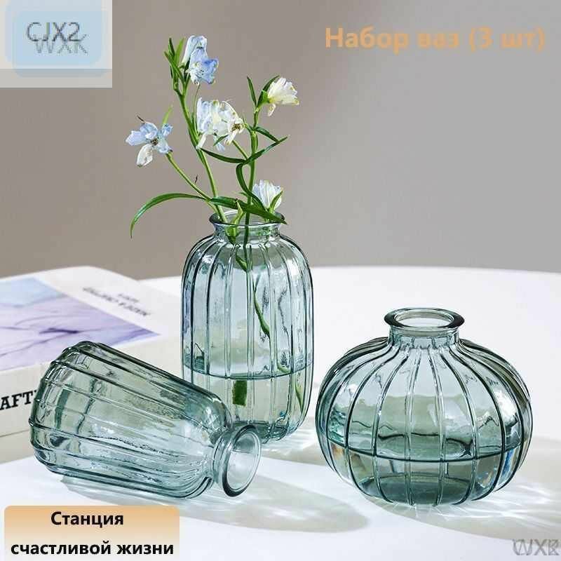 Мини вазы Helen, комплект из трех красивых вазочек, набор из трёх стеклянных ваз для маленьких цветков, в подарокWXK-CJX2