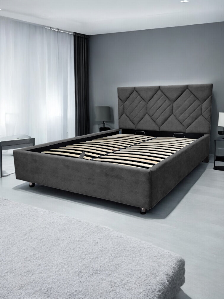 Кровать двуспальная 180х200 см, мягкая с подъемным механизмом и бельевым ящиком