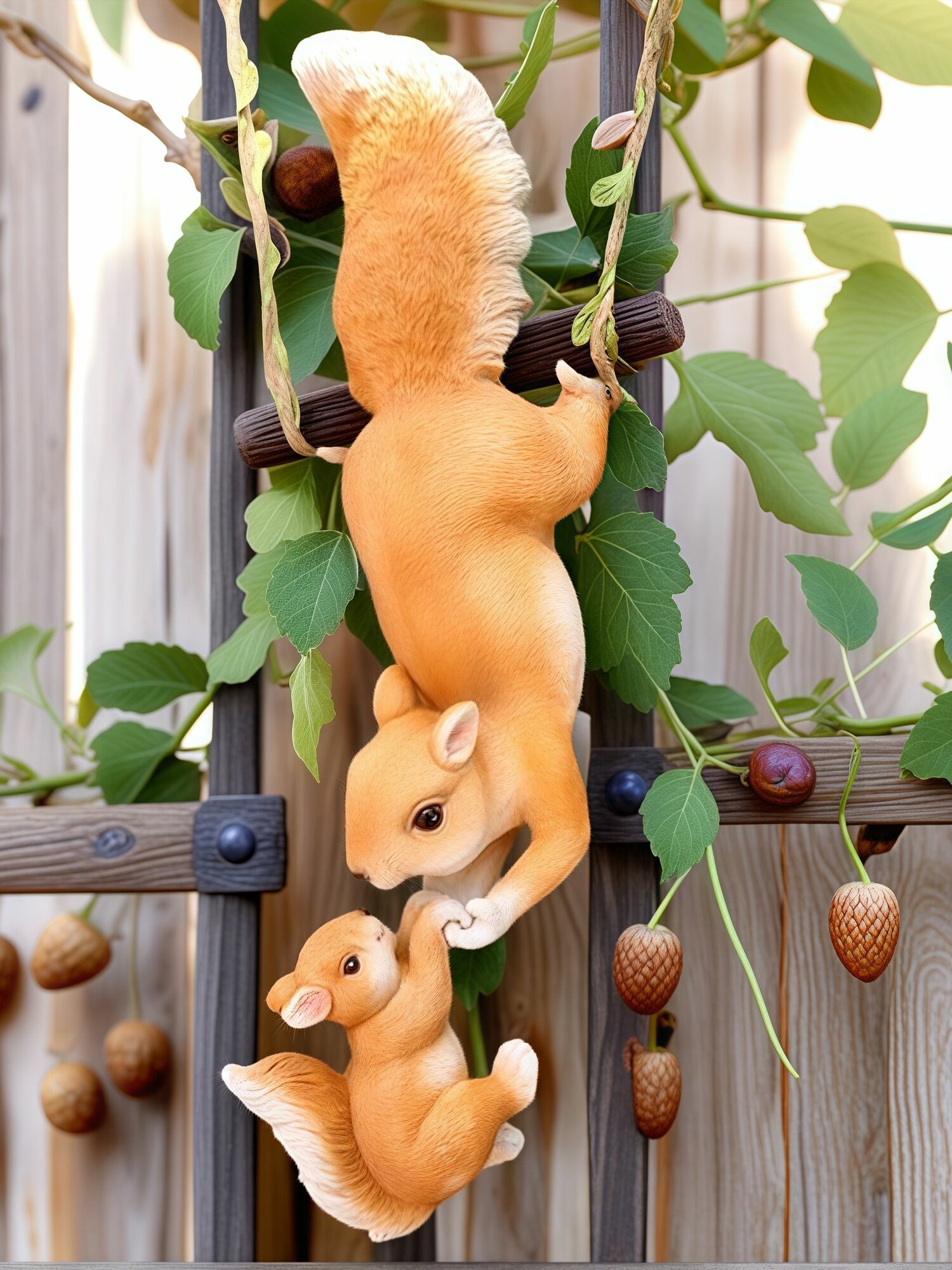 Садовая статуя "Мать и дитя белки", Подходит для подвешивания в саду, Украшение сада,13*8*31 см