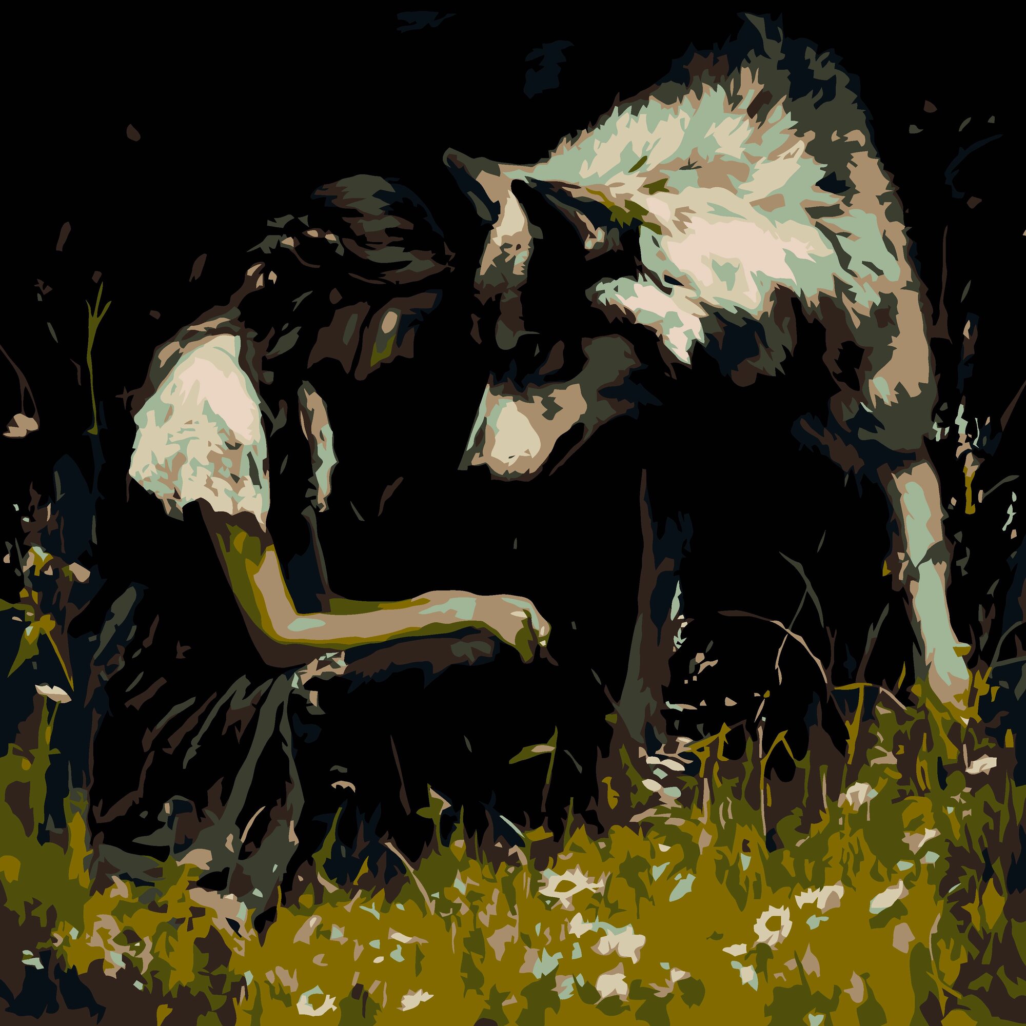 Детская картина по номерам E3380 "Девушка и Волк" 30x30