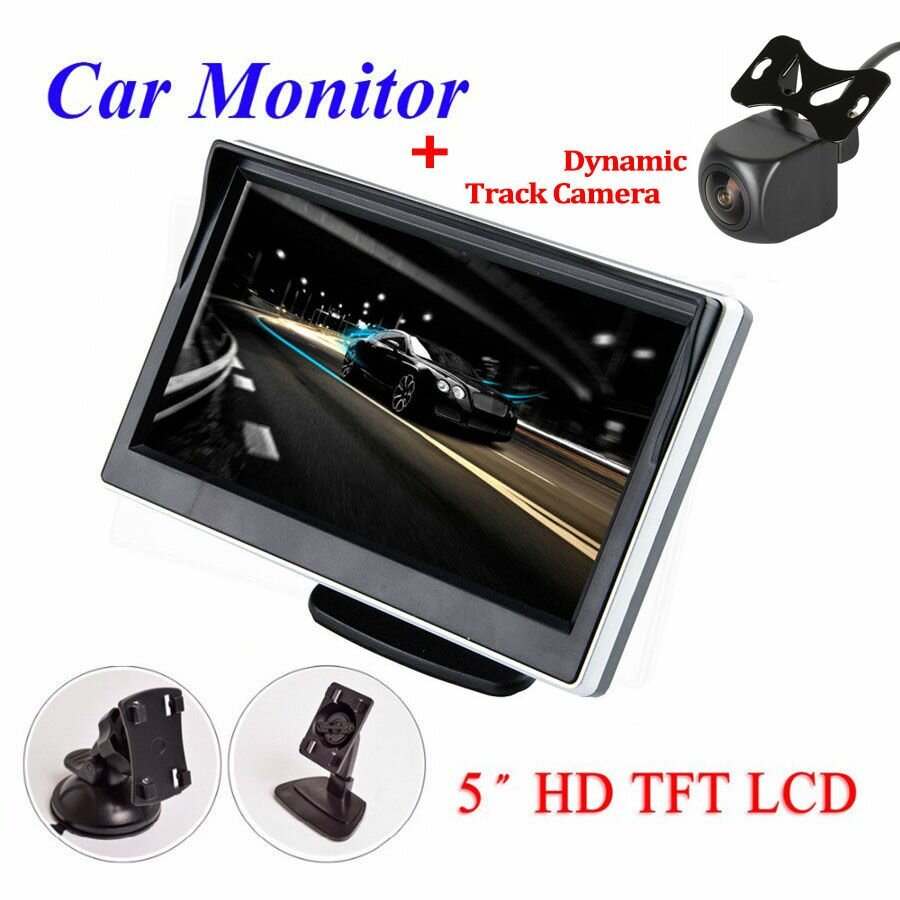 5-дюймовый автомобильный монитор TFT LCD HD цифровой LED с камерой заднего вида с водонепроницаемым корпусом и динамической траекторией обзора 170