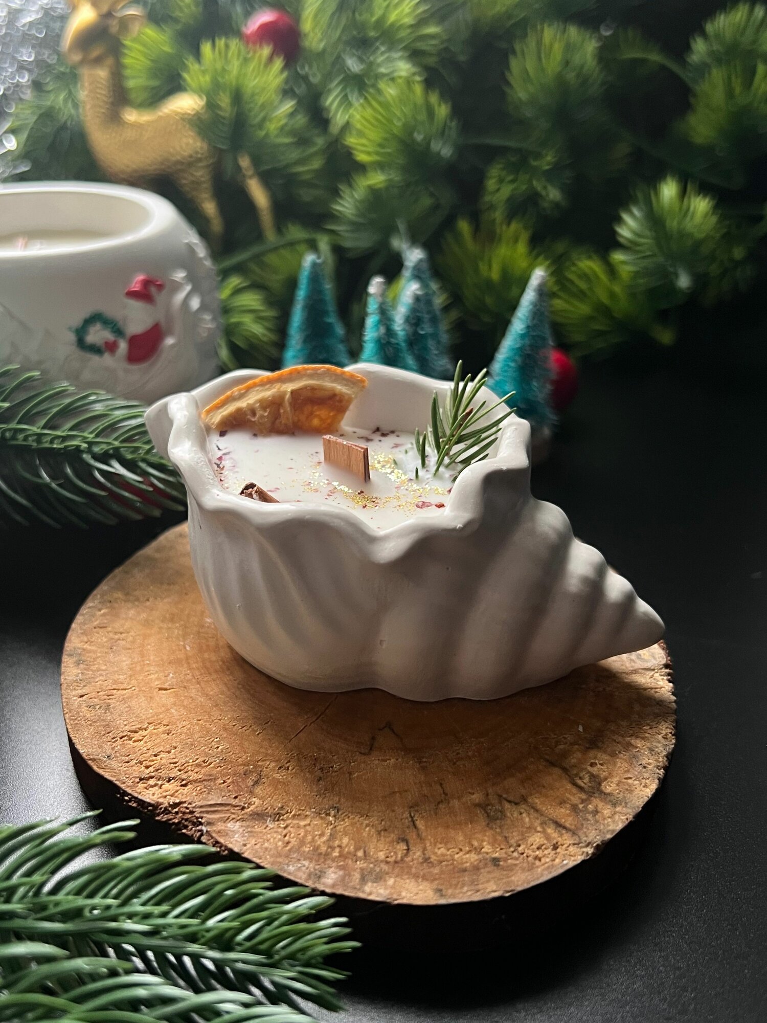 Свеча "Новогодняя Ракушка", ароматическая, деревянный фитиль