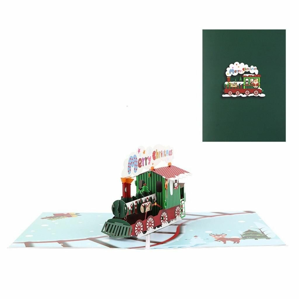 Рождественский поезд 3d трехмерная поздравительная открытка