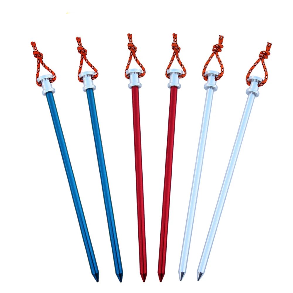 Алюминиевые колышки для палатки 6 шт./лот, 23 см, 9 дюймов, садовые колышки, сверхпрочные колышки с отражающим шнуром для гамака, кемпинга, Blue
