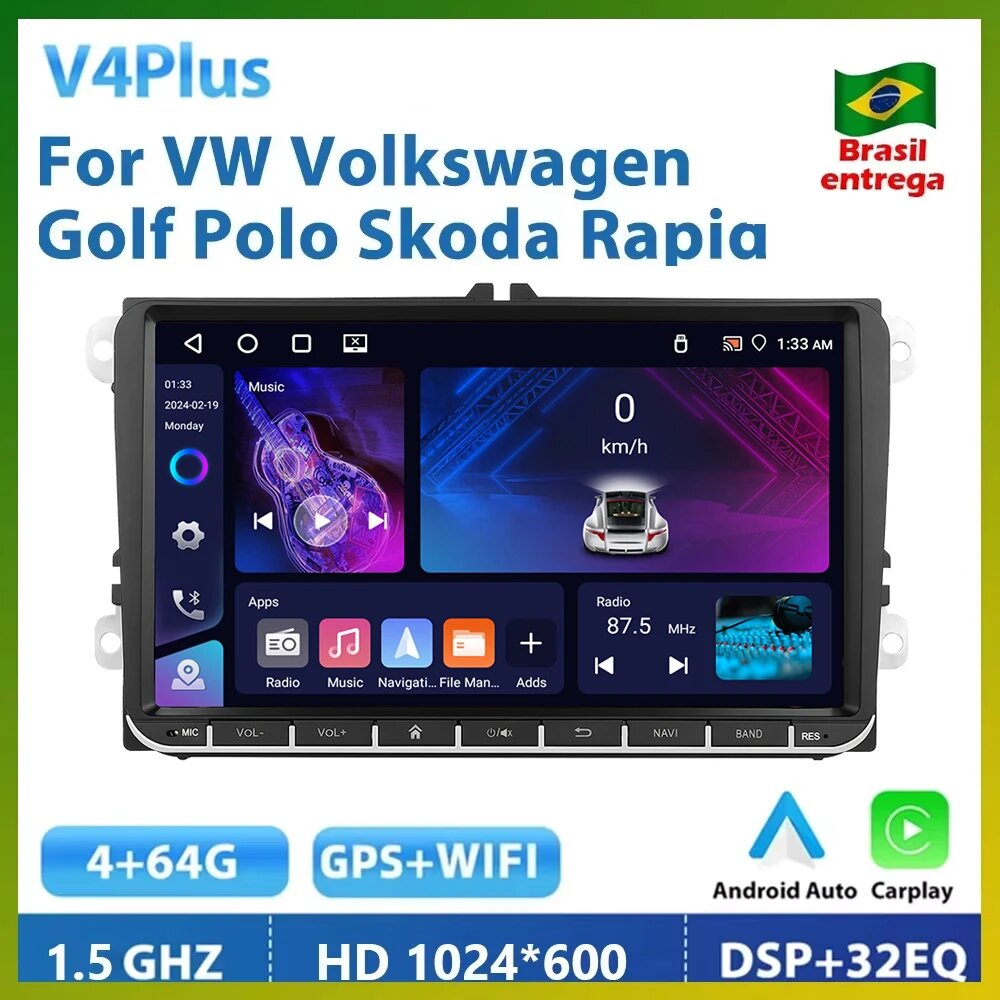 Podofo Android 11 для VW Volkswagen Golf Polo Skoda Rapid Octavia Radio Tiguan 4G 64G 1.5GHZ 9in