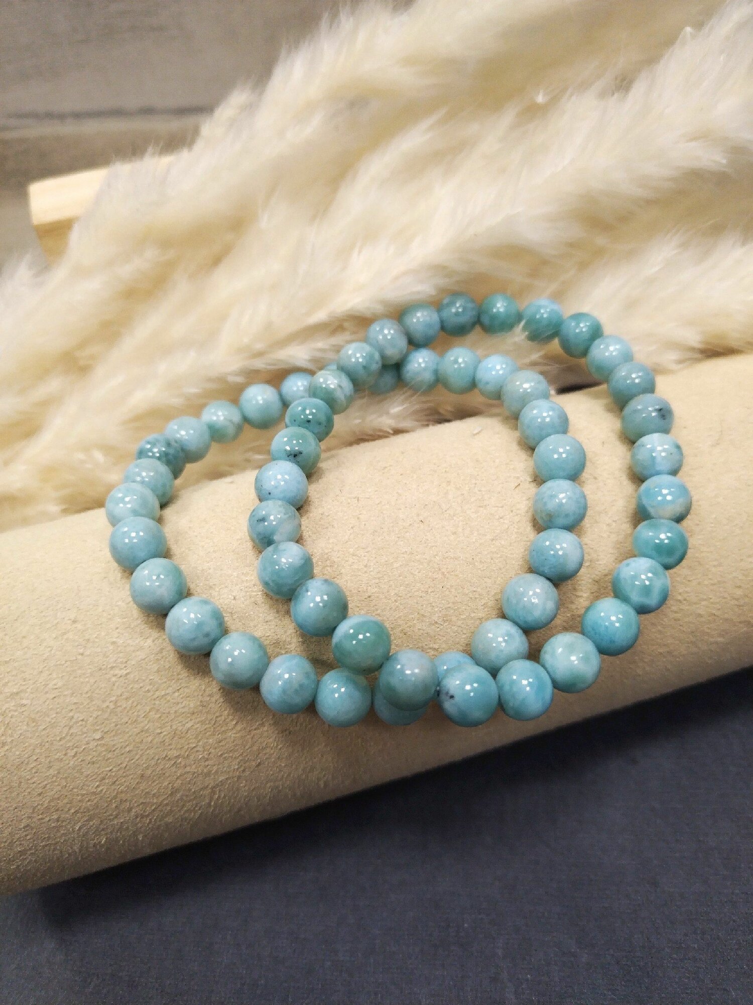 Бусины-браслет ларимар ААА шар гладкий 7 мм (18 см), Suntrim