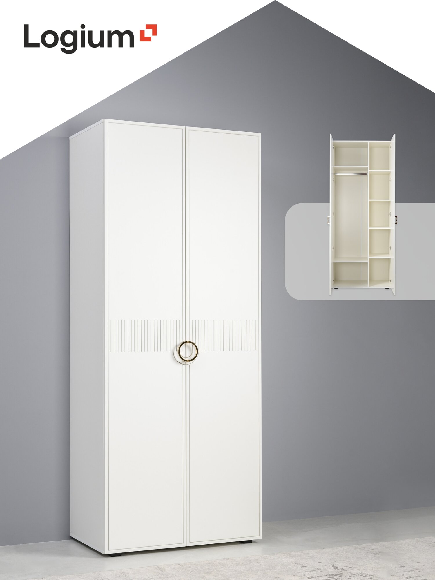 Шкаф для одежды распашной, 90*53*220, Белый Шагрень, Интерия 13.342