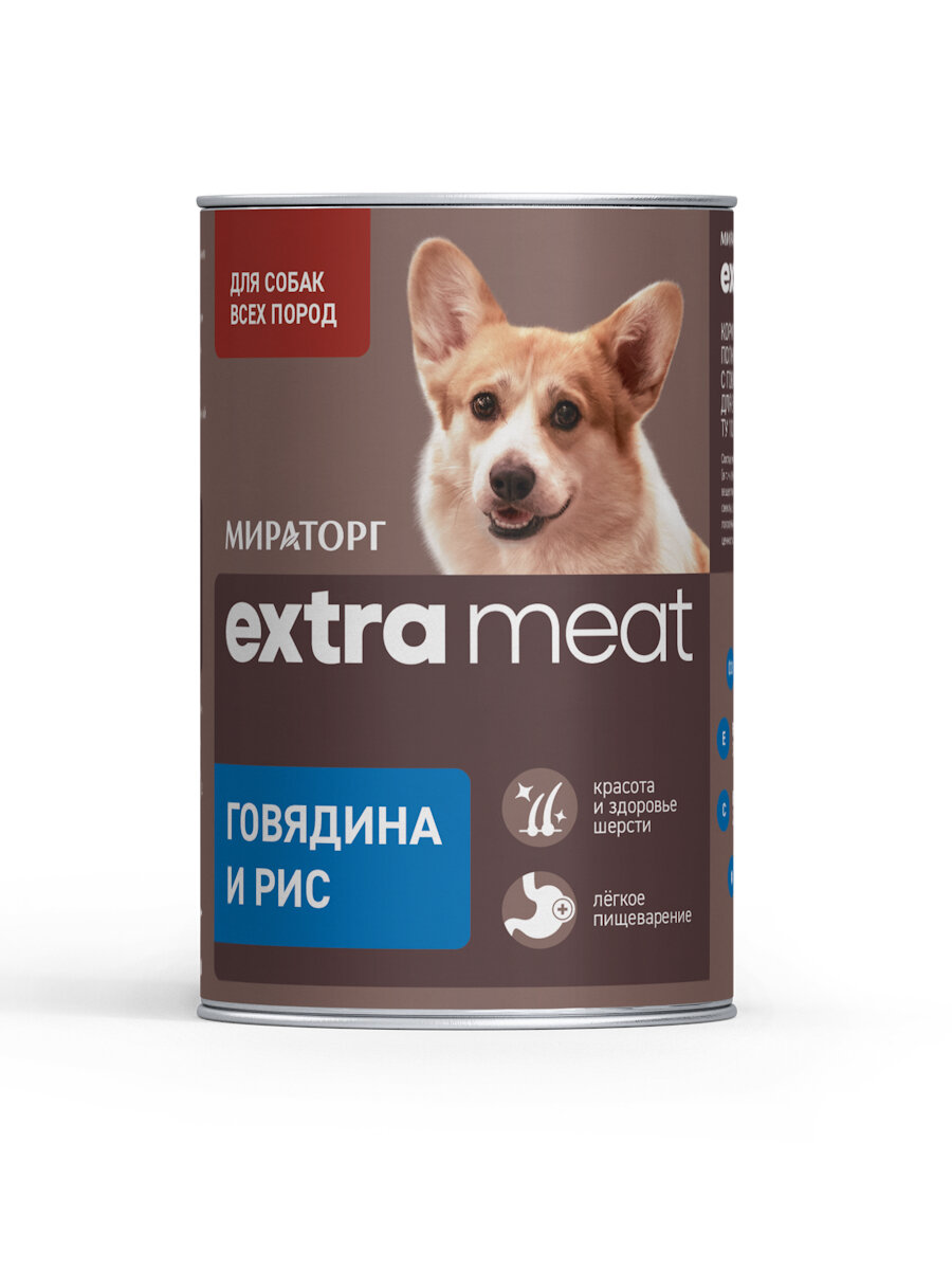 Мираторг Extra Meat Корм полнорационный для взрослых собак с говядиной и рисом в желе 425 гр