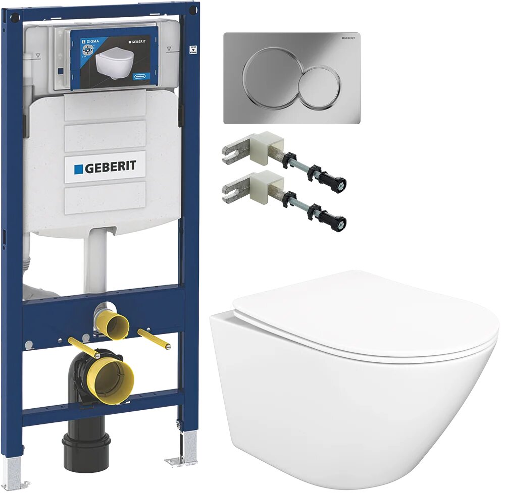 Комплект Унитаз подвесной STWORKI Левангер S07401WH / Инсталляция Geberit Duofix UP 320 111.300.00.5 / Крепления к стене, Кнопка Sigma хром