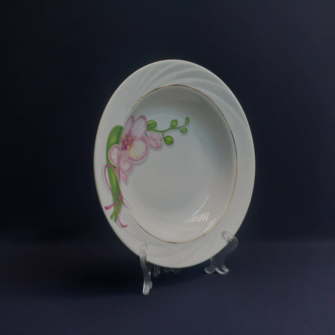 Тарелка суповая Добруш, фарфор деколь позолота 22 см, винтаж СССР