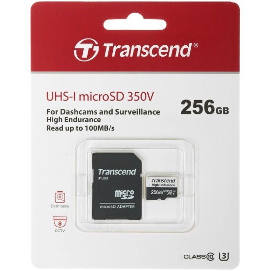 Карта памяти Transcend microSDXC 256Gb High Endurance UHS-I U3 + ADP