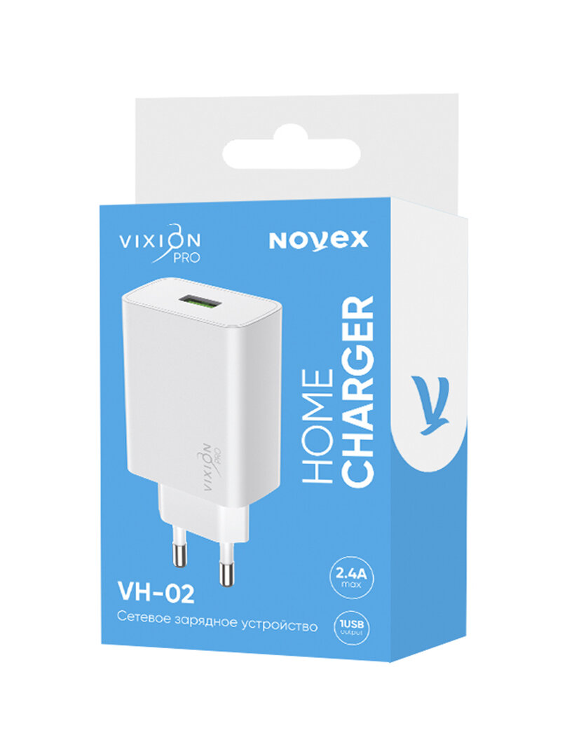 Сетевое зарядное устройство Vixion Pro VH-02, 1USB, 2.4A, белый