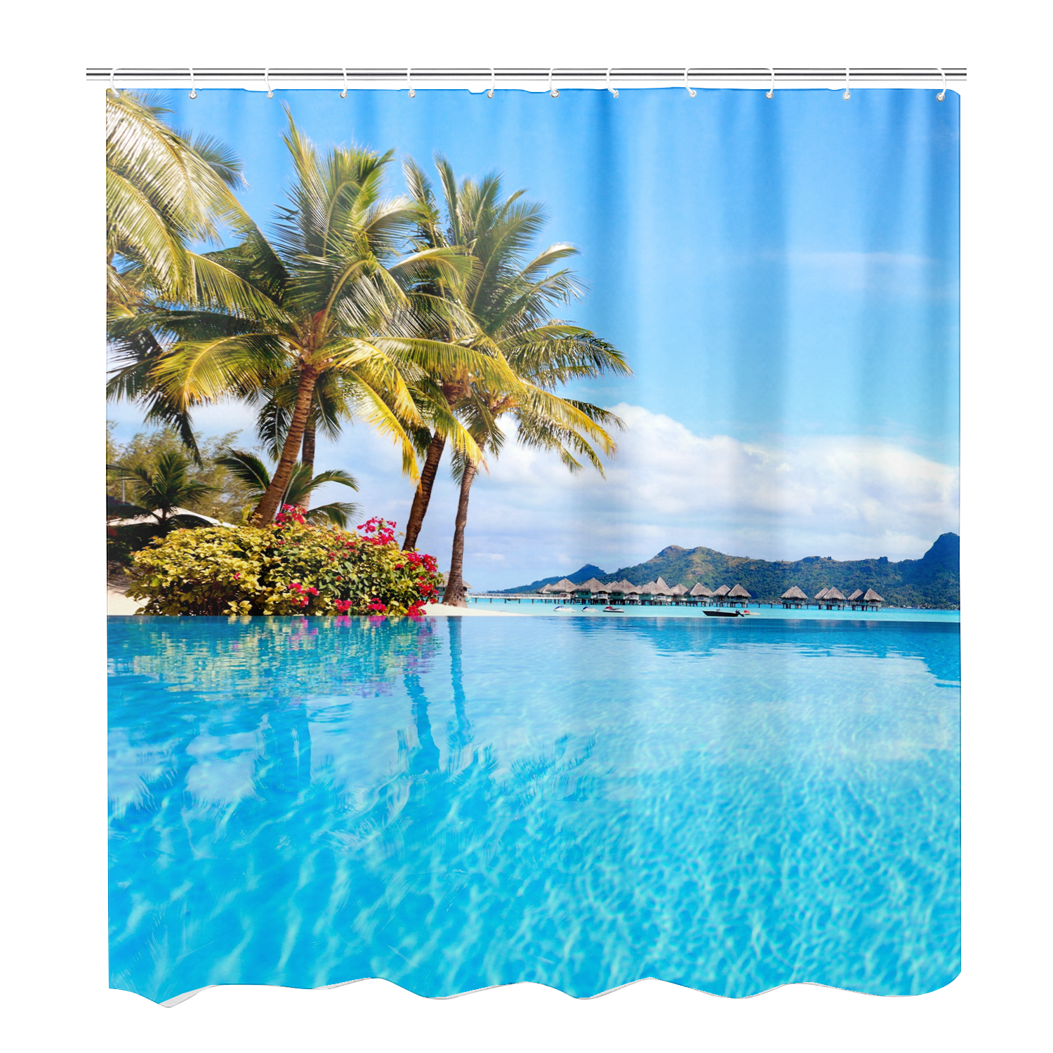 Штора (занавеска) для ванной / душа водоотталкивающая тканевая с кольцами 180 x 180 см Азия курорт