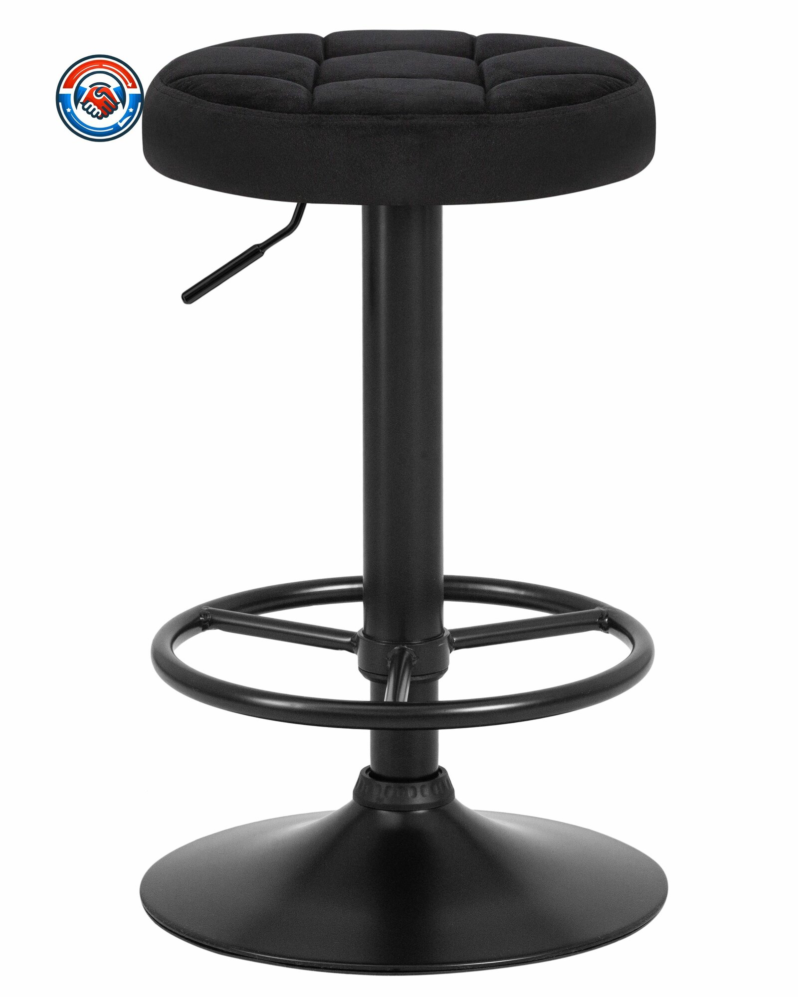 Барный стул DOBRIN BRUNO, черное кожаное круглое мягкое сиденье без спинки, поворотный табурет с пневматической регулировкой высоты 6183 см, прочное металлическое основание для кухни и бара