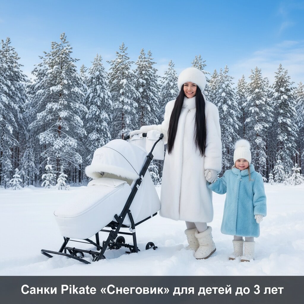 Санки-коляска "Снеговик Pikate", для детей от 0 до 3 лет, белые