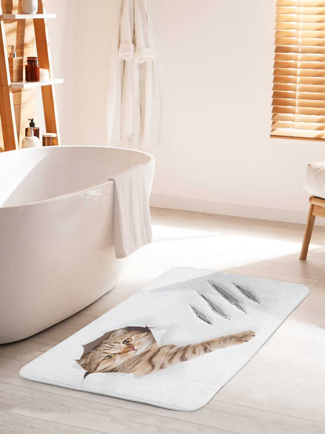 Коврик для ванной комнаты и туалета противоскользящий "Кот с царапиной" 60х100 см, JoyArty