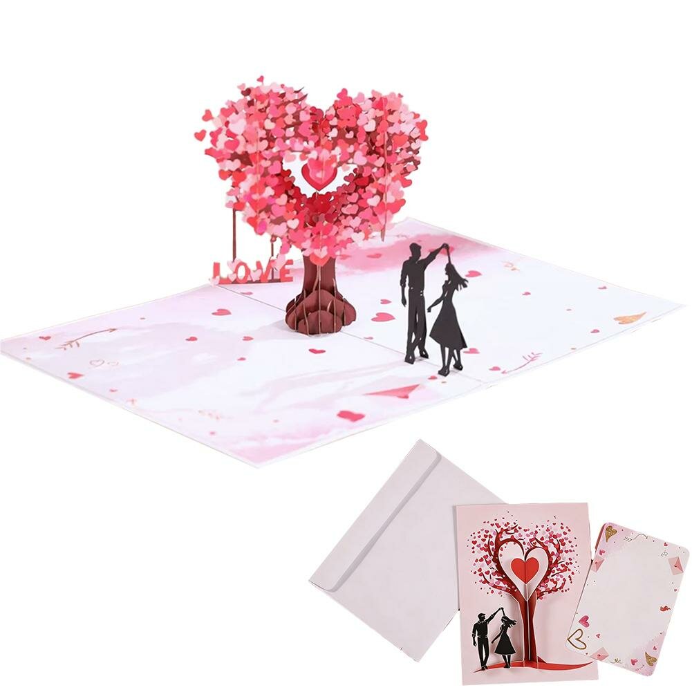 Объемная 3D открытка в форме сердца и дерева любви, поздравительная карточка для девушки