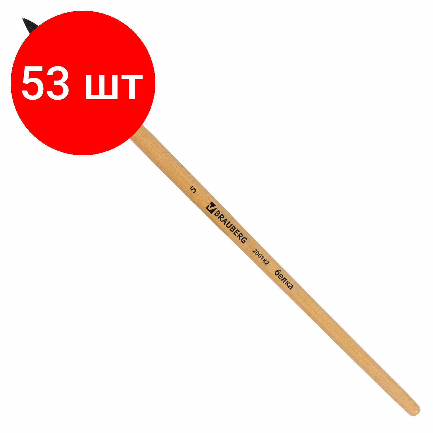 Комплект 53 шт, Кисть BRAUBERG, белка, круглая, № 5, 200182