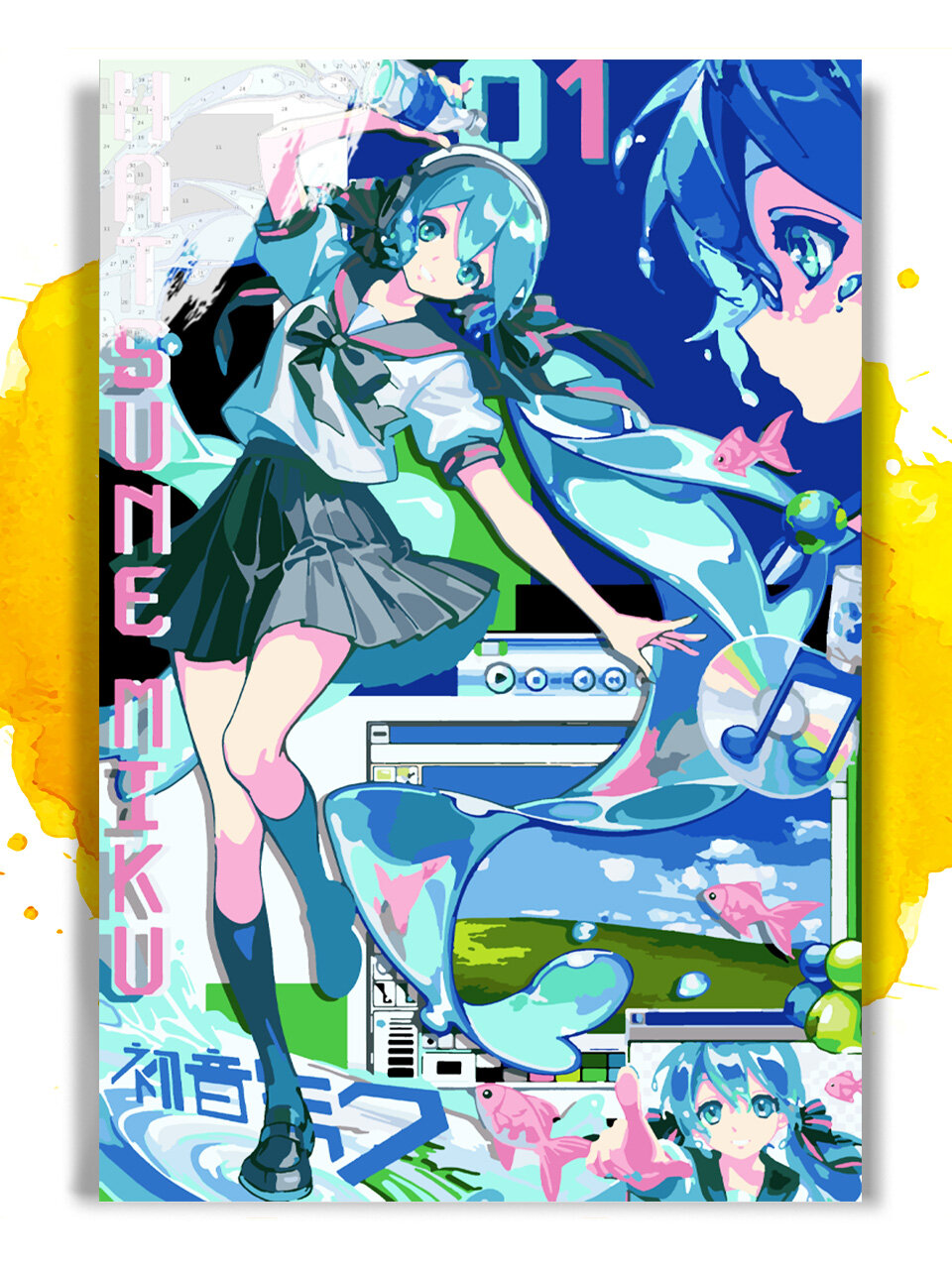 Картина по номерам на холсте Хатсуне Мику - Frutiger Aero Эстетика, 40 х 60 см