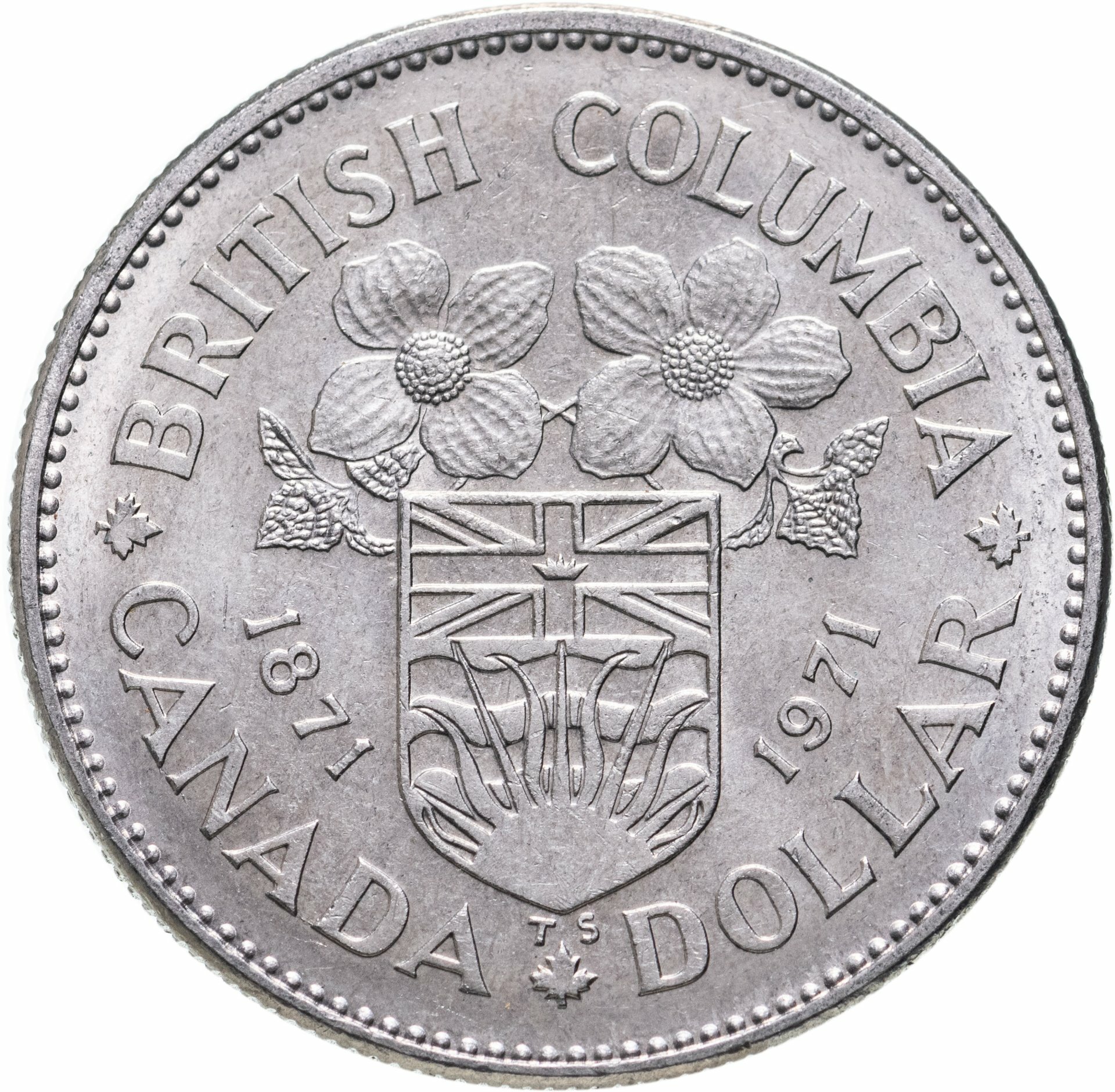 Канада 1 доллар dollar 1971 "100 лет со дня присоединения Британской Колумбии", Никель, в сохранности XF