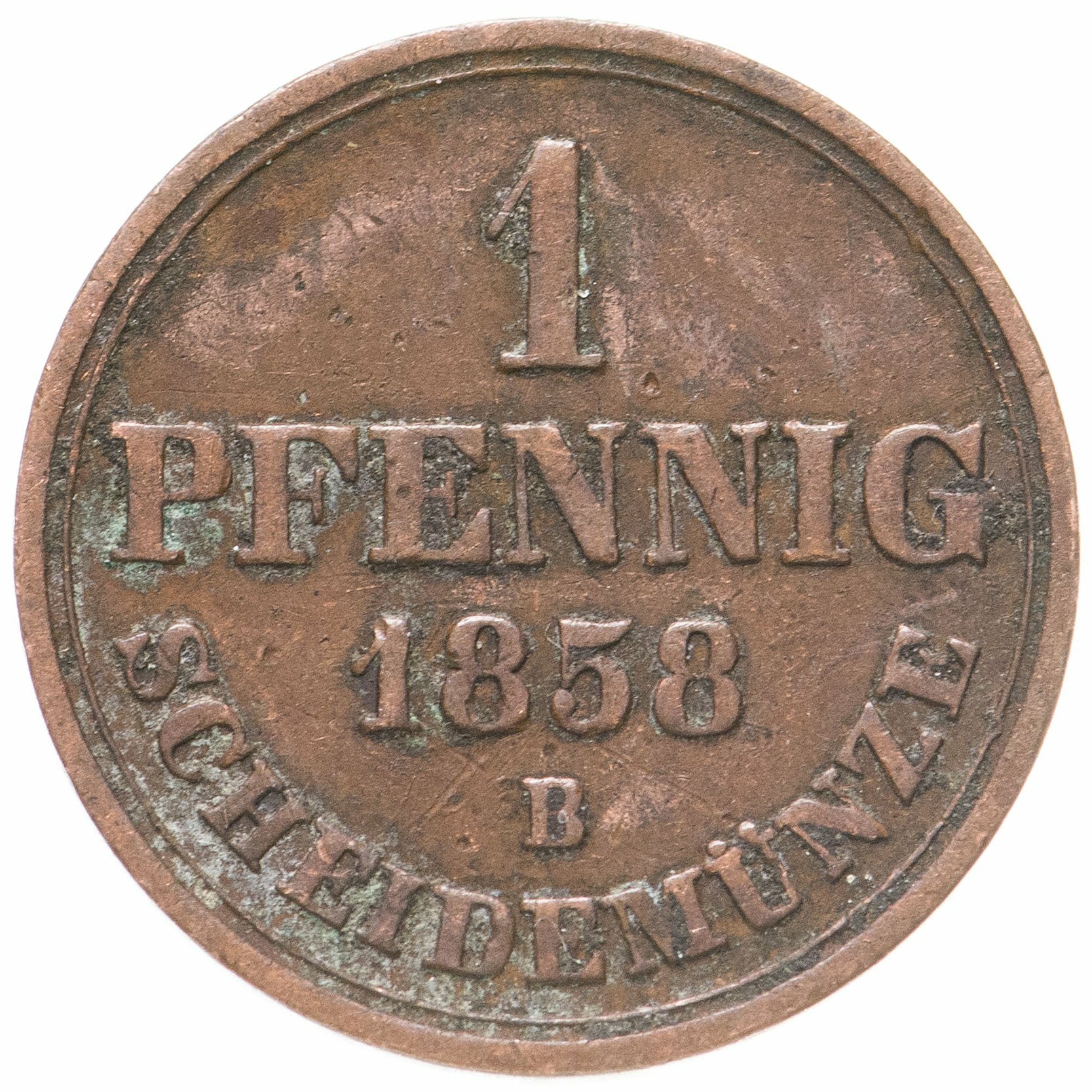 Германия, Королевство Ганновер 1 пфенниг 1858 В, Медь, в сохранности VF-XF