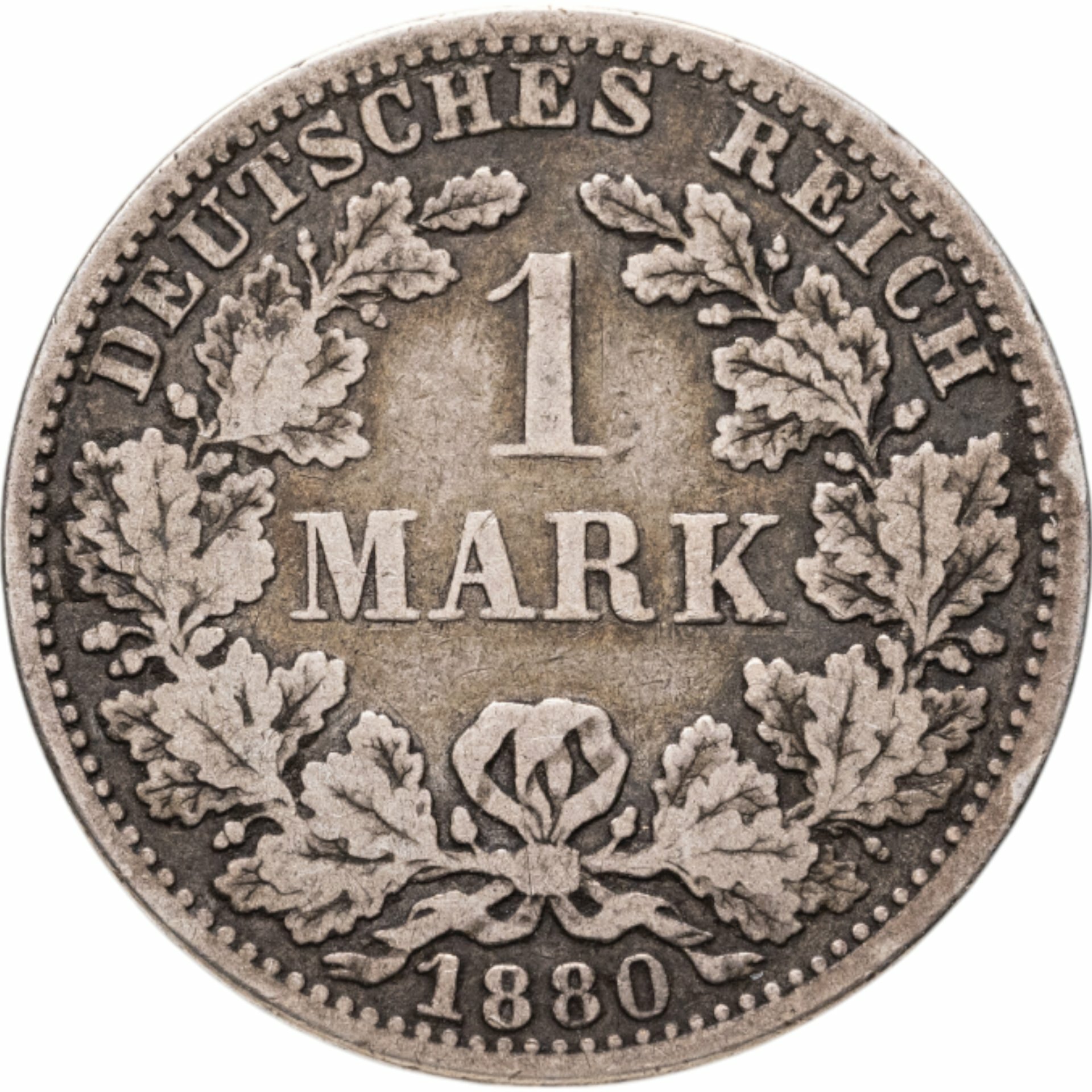 Германия 1 марка mark 1880 A знак монетного двора: "A" - Берлин, Серебро 900, в сохранности VF