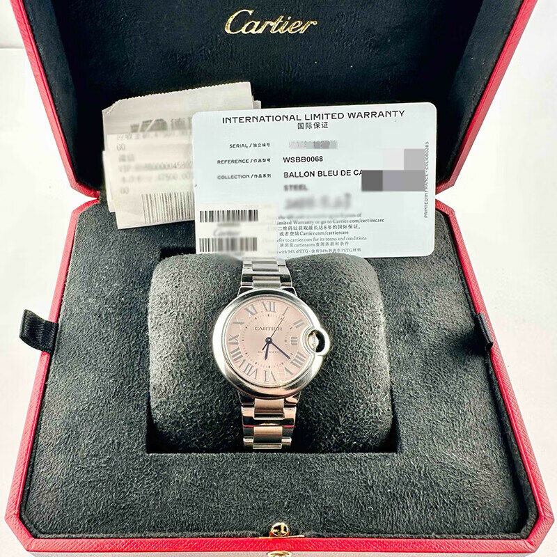 [Подержанные 99 новых] Полный набор часов Cartier Серия Blue Balloon из нержавеющей стали автоматические механические женские часы мужские часы роскошные часы неиспользованные 36 диаметр часовWSBB0048