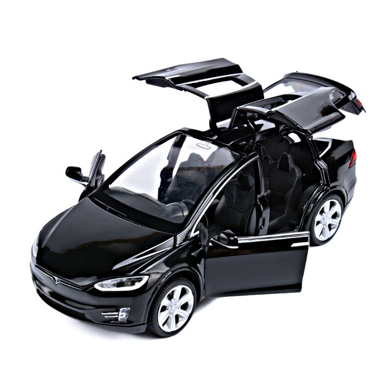 Премиум модель автомобиля Tesla Model X 90d в масштабе 1:32, черный, с рабочими звуковыми эффектами, светом и открывающимися дверями.