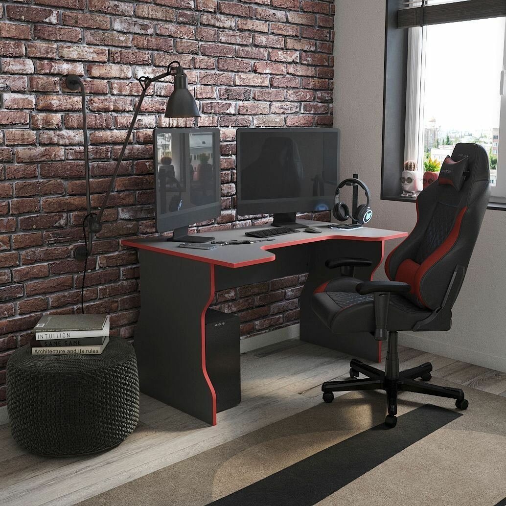 Стол компьютерный Вардиг, 120х75х82 см, антрацит/красный, ГУД лакк