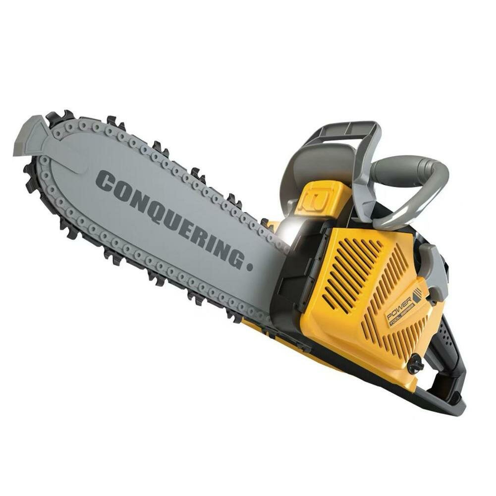 Бензопила детская на батарейках игрушка Conquering, звук мотора, вращение цепи, подсветка, строительный инструмент, 39х19х10 см