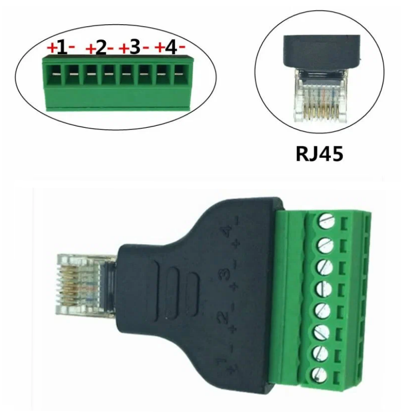 Сетевой адаптер RJ45 с 8-контактным винтовым клеммным блоком, разъемом RJ45 «папа-мама» и 8-контактным винтовым клеммным блоком для видеонаблюдения и цифрового видеорегистратора
