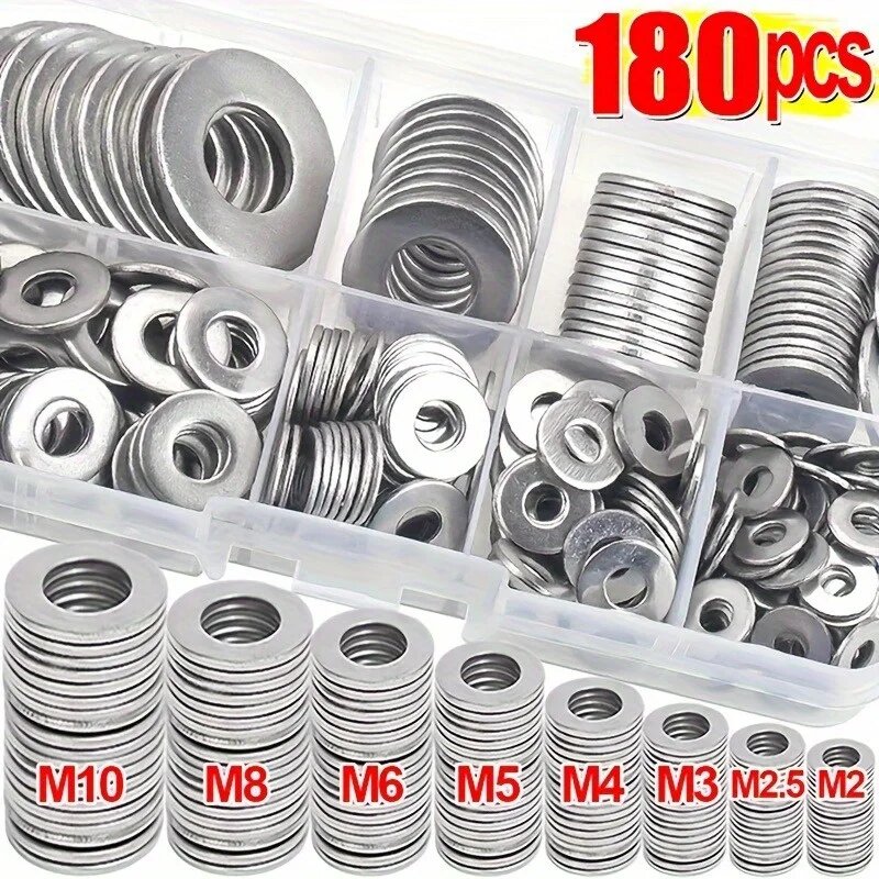 Набор Из 180 Шт. Шайб Из Нержавеющей Стали M2-M10 Для DIY-проектов, Установки Оборудования, Простой Монтаж, Прочный Материал