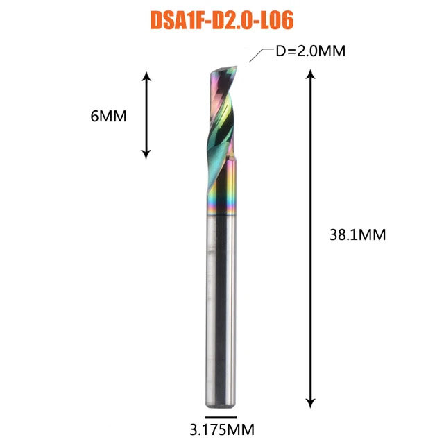 Dreanique однозаходная фреза по алюминию (2x6x38x3.175 покрытие DLC) DSA1F-D2.0-L06 39869