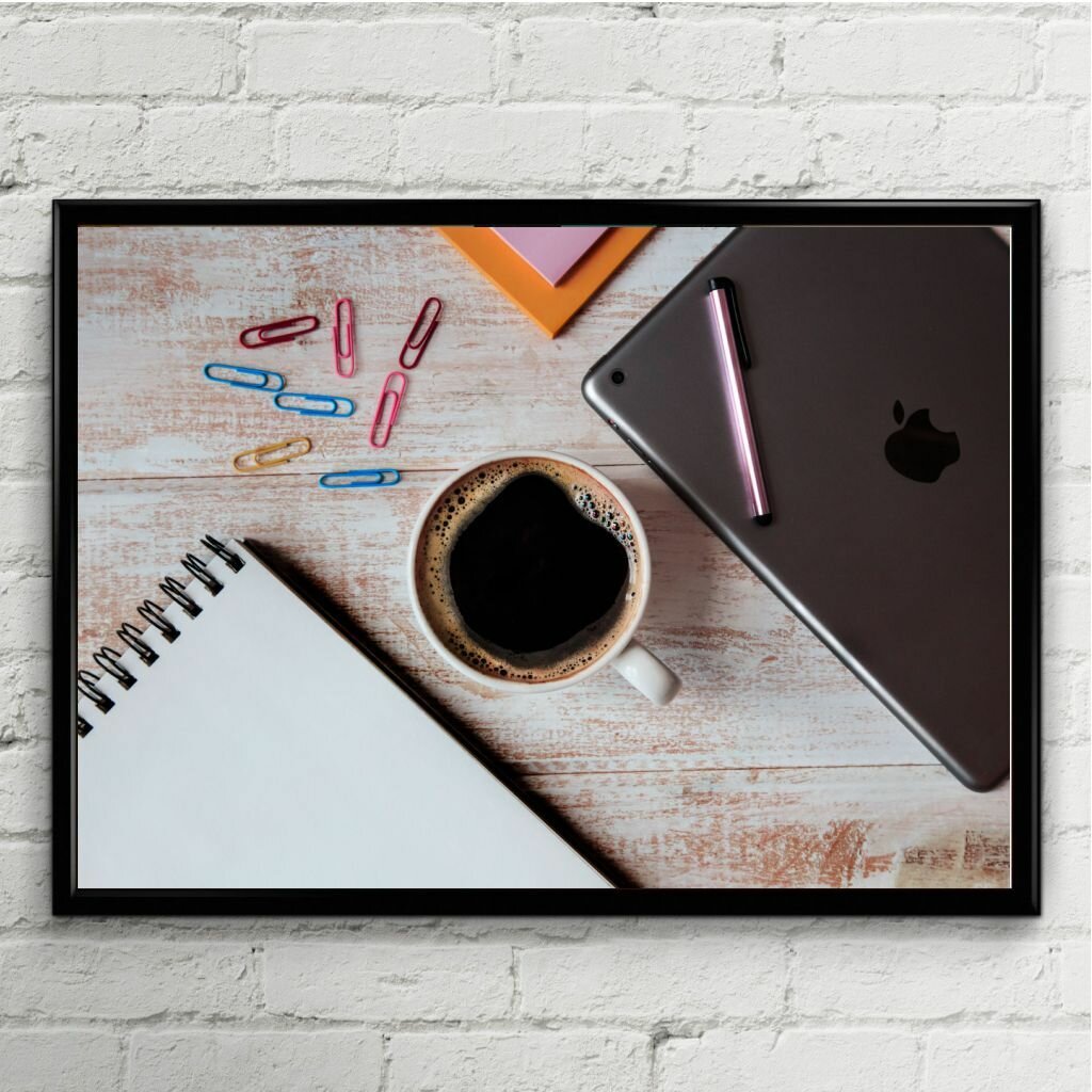 Постер "Кофе, блокнот и iPad" Cool Eshe из коллекции "Интерьеры на любой вкус", плакат на стену А3