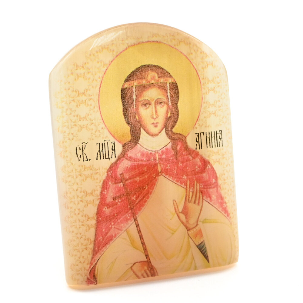 Именная икона из селенита Мученица Агния Анна Римская арка большая, 50*30*65мм