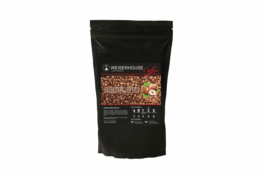 Кофе в зернах "Лесной орех" Арабика Робуста средняя обжарка WEISERHOUSE 250 гр.