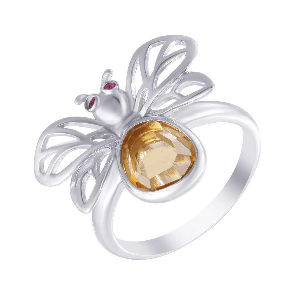 Кольцо, серебро, 925 проба, цитрин