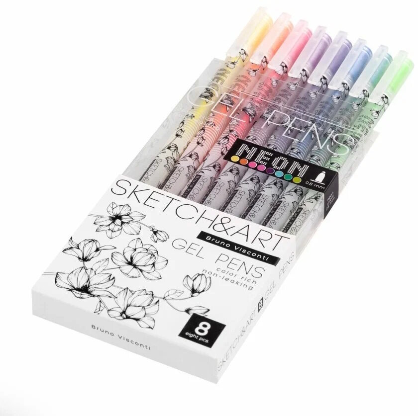 Набор гелевых ручек Bruno Visconti, Sketch&Art "Uni Write.NEON", 0.8 мм, 8 цветов, арт: 20-0307