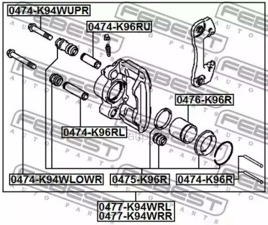 FEBEST 0474-K96RU втулка направляющая суппорта тормозного заднего (TOYOTA COROLLA CE120/NZE12#/ZZE12# 2000-2008) FEBES