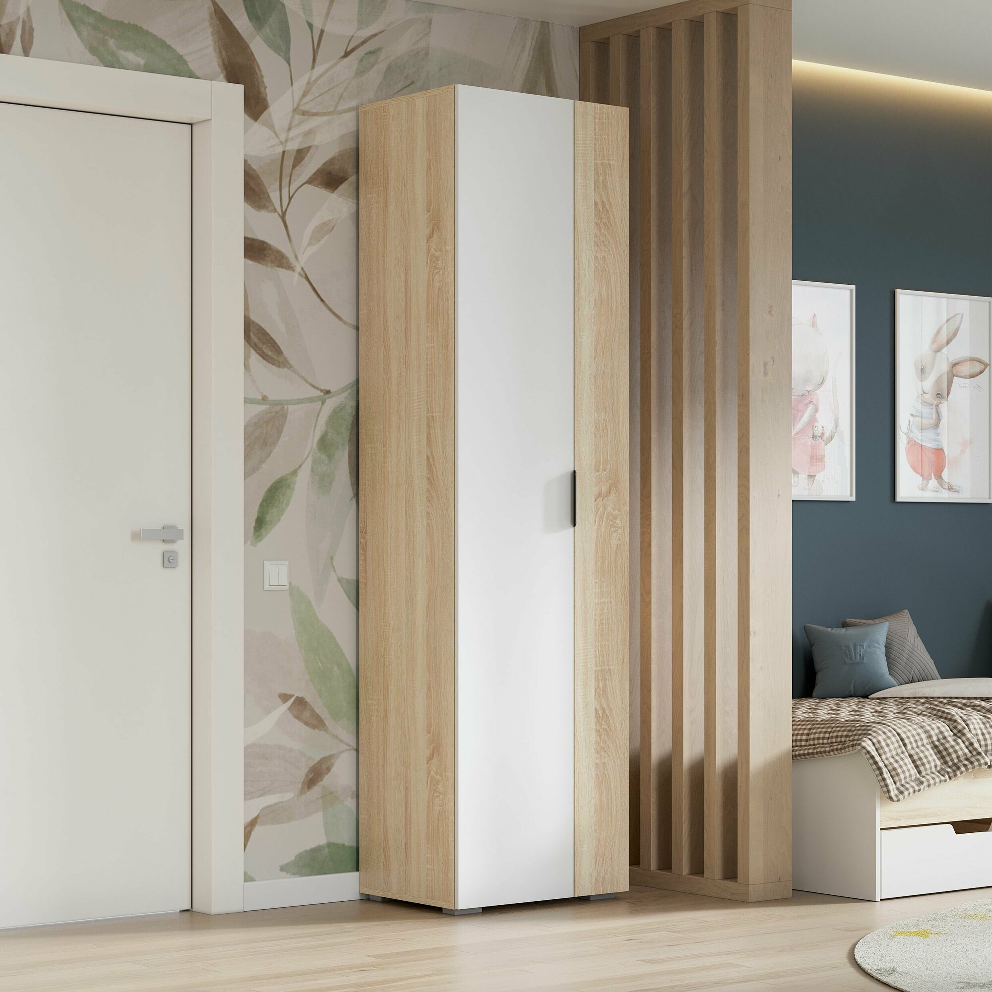 Шкаф Норд (корпус ШК02-600 дуб сонома + 1 шт фасад Ф02-400 софт пломбир) (Интерьер-Центр)