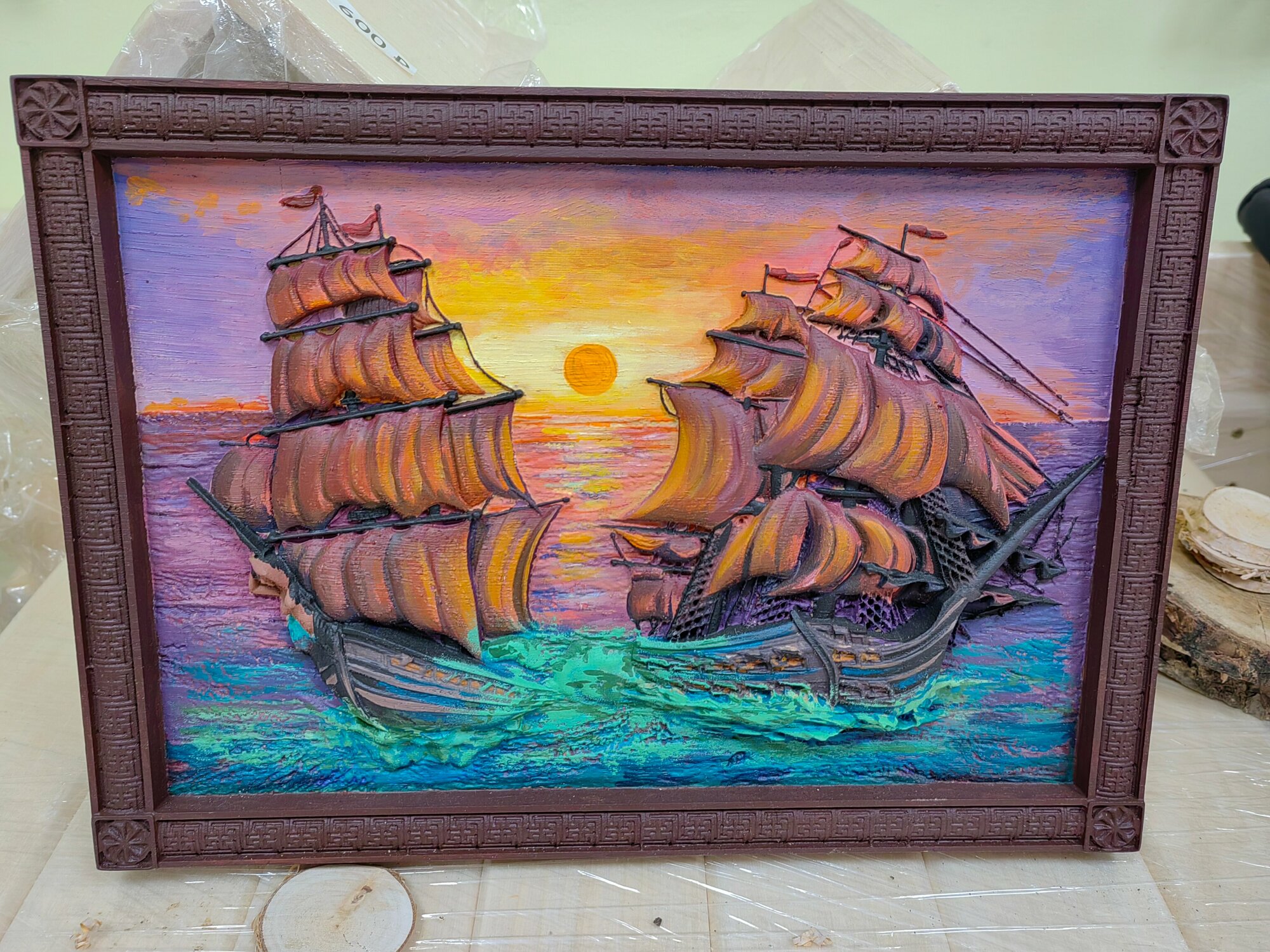 Картина рельефная из натурального дерева "Фригаты" 40х265х380мм