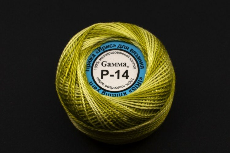 Нитки Ирис меланж, цвет Р-14 хаки/белый, 82м/10г, хлопок 100%, 1шт