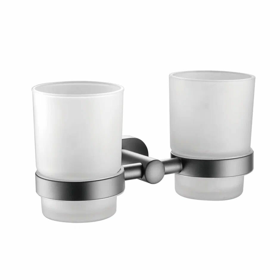 Двойной стакан для ванной комнаты Shevanik с держателем SG5122T, Оружейная сталь