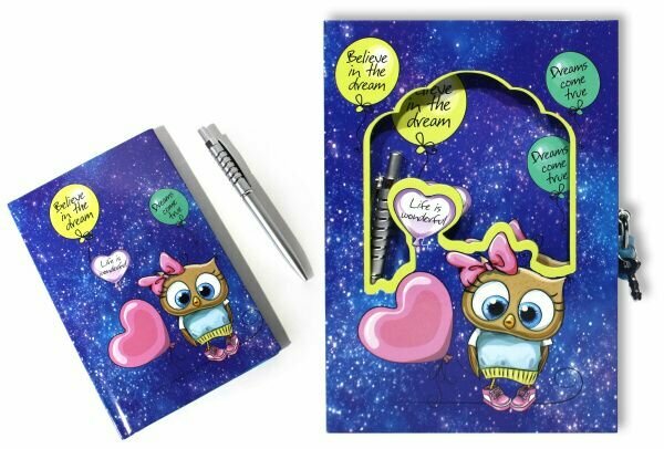 Подарочный набор с замочком А5 "совушка" (блокнот+ручка) "ASMAR"