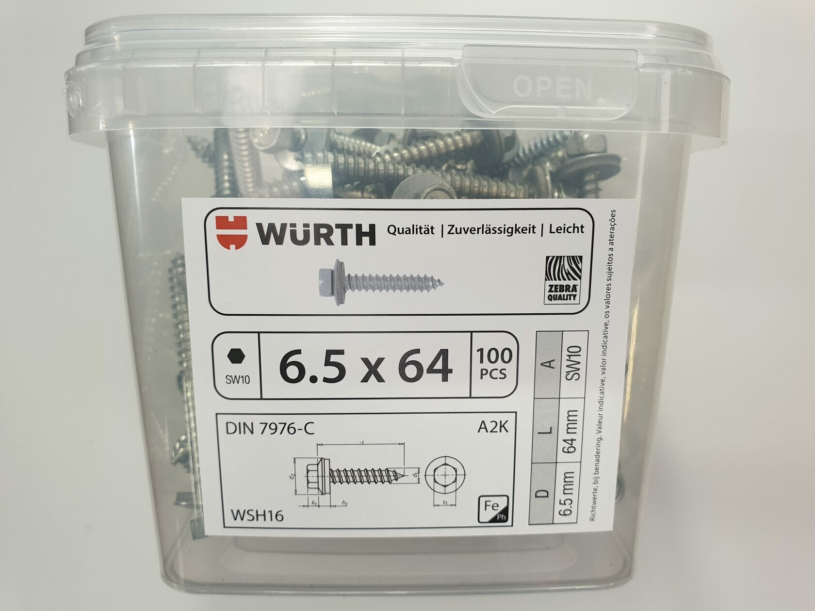 Фасадный винт DIN 7976-C 6.5x64 Шайба 16мм (100 pcs) WURTH, Германия