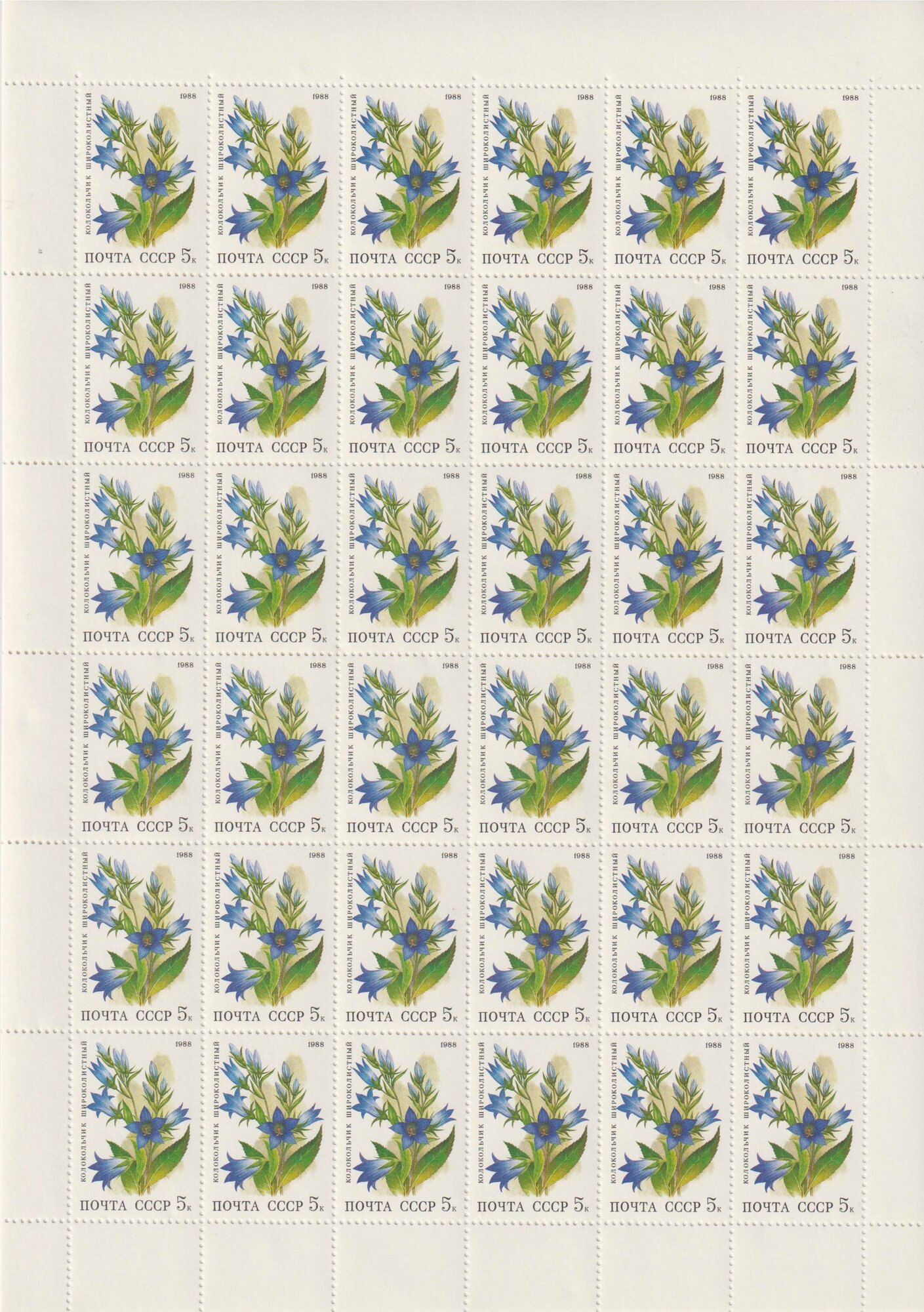 Почтовые марки СССР 1988г. "Колокольчик широколистный" Цветы MNH