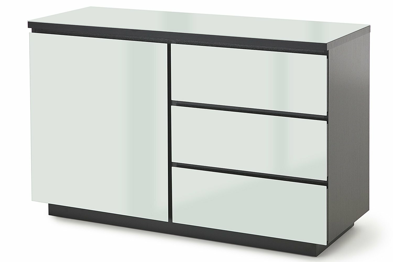 Комод напольный Сольда, 118,2х77х45 см, для гостиной, с ящиками и дверцей, глянцевые фасады, ЛДСП/стекло, цвет чёрный, белый