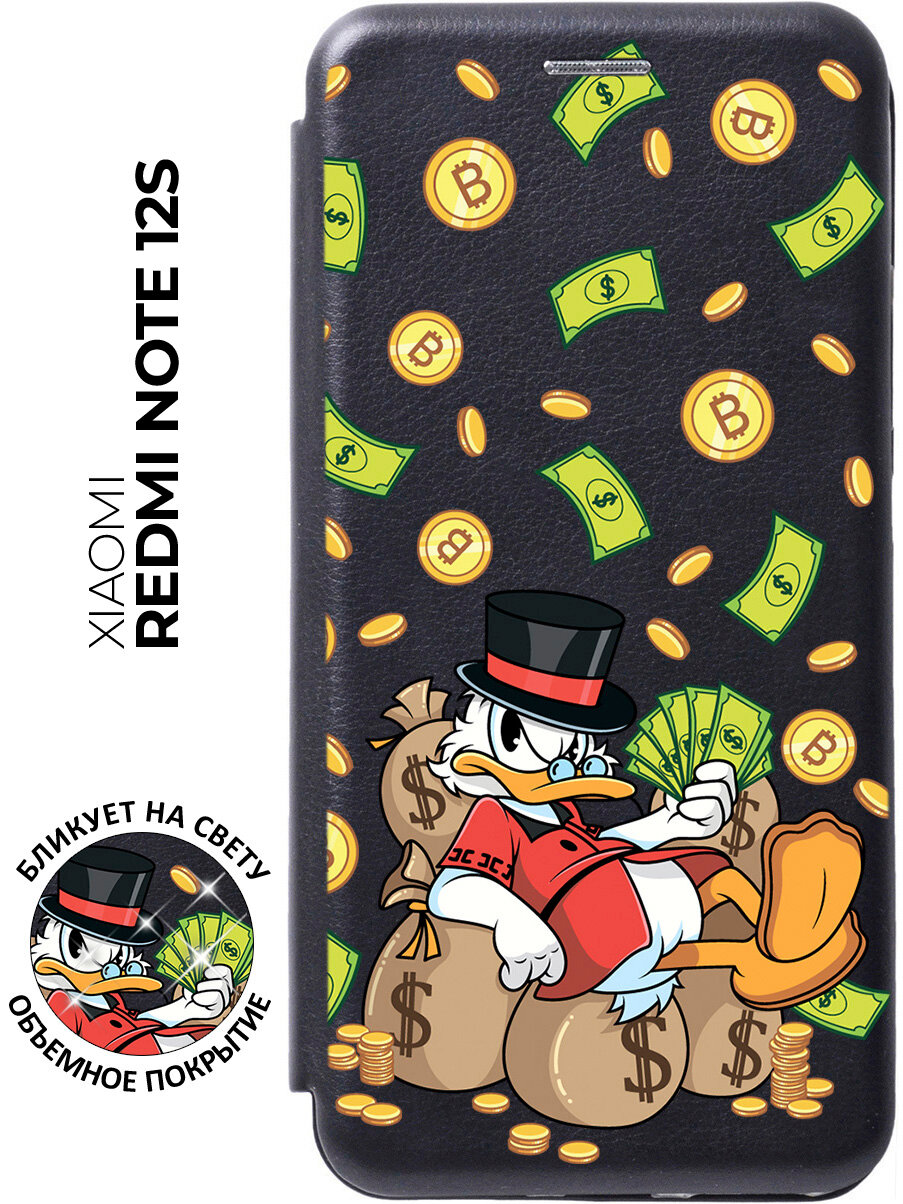 Чехол-книжка на Xiaomi Redmi Note 12s / Сяоми Редми Ноут 12с с рисунком "Rich Scrooge" черный