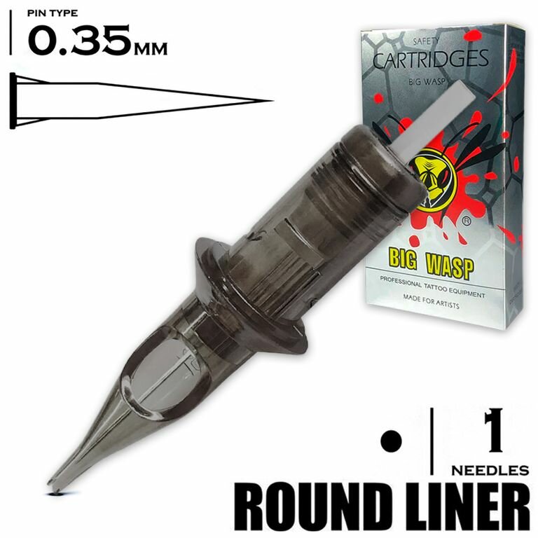 Картриджи для тату и татуажа BIG-WASP PRESTIGE GREY Round Liner 1RL/0.35мм 20шт/уп